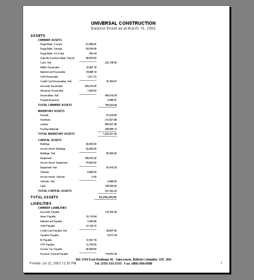 BizMan Balance Sheets